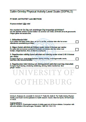 Saltin-Grimby Physical Activity Level Scale | Institutionen för ...