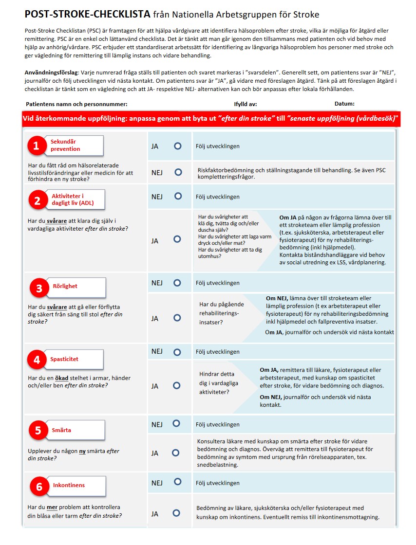 Post-Stroke Checklist | Institutionen för neurovetenskap och fysiologi ...